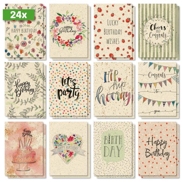 Set of birthday postcards, Happy Grassy Birthday, A6, 24 cards | SIGEL