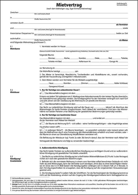 Mietvertrag - ehemals Einheitsmietvertrag | SIGEL